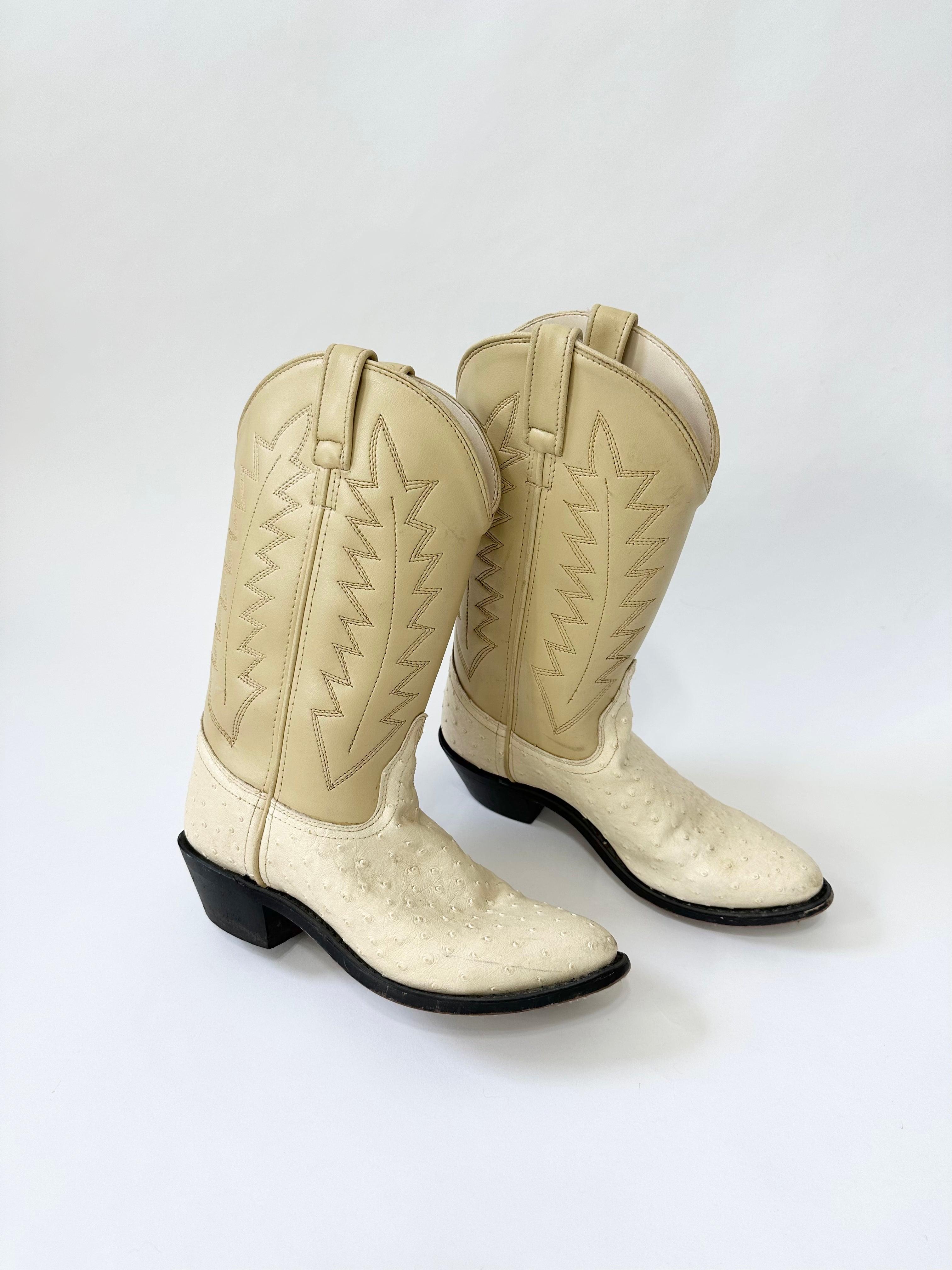 Oatmilk Latte Ostrich Leather Cowboy Boots (5.5) – Amethyst Lullabies
